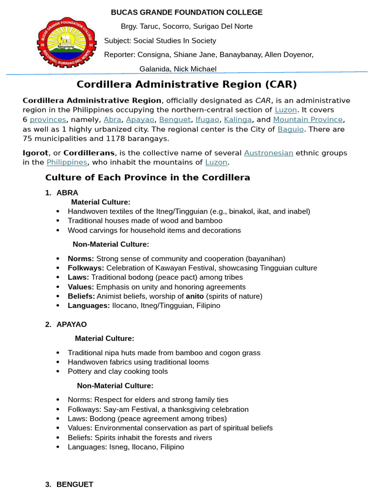 Cordillera Region Culture Overview | PDF | Ethnicity
