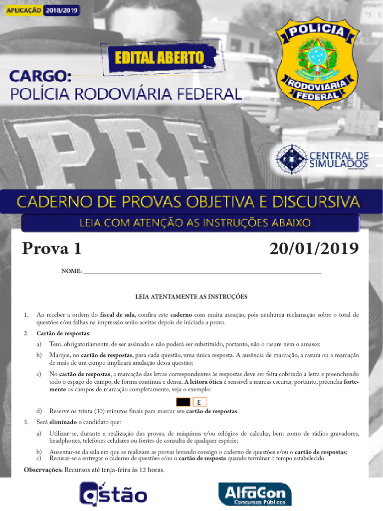 Simulado - PRF - Alfacon Concursos - 2019 | PDF | Internet | Tráfego
