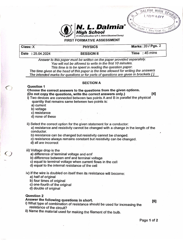 Physics - 1st Formative | PDF