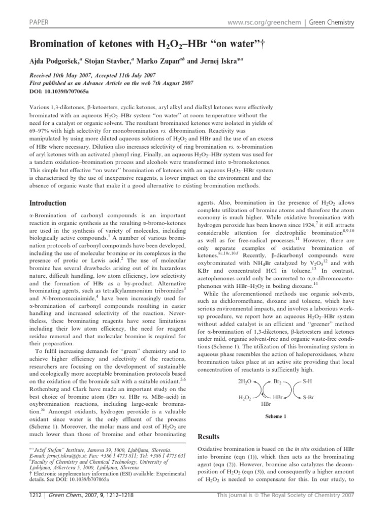 A-Bromination Using HBR H2O2 APK | PDF | Hydrogen Peroxide | Ketone