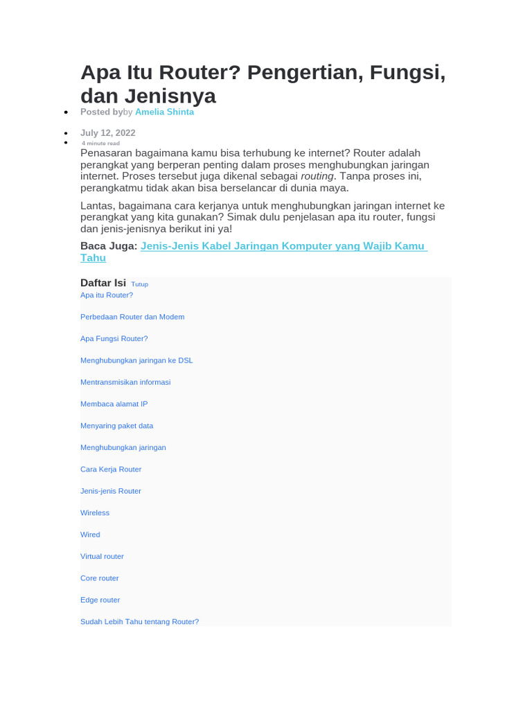 Pengertian dan Fungsi Router | PDF
