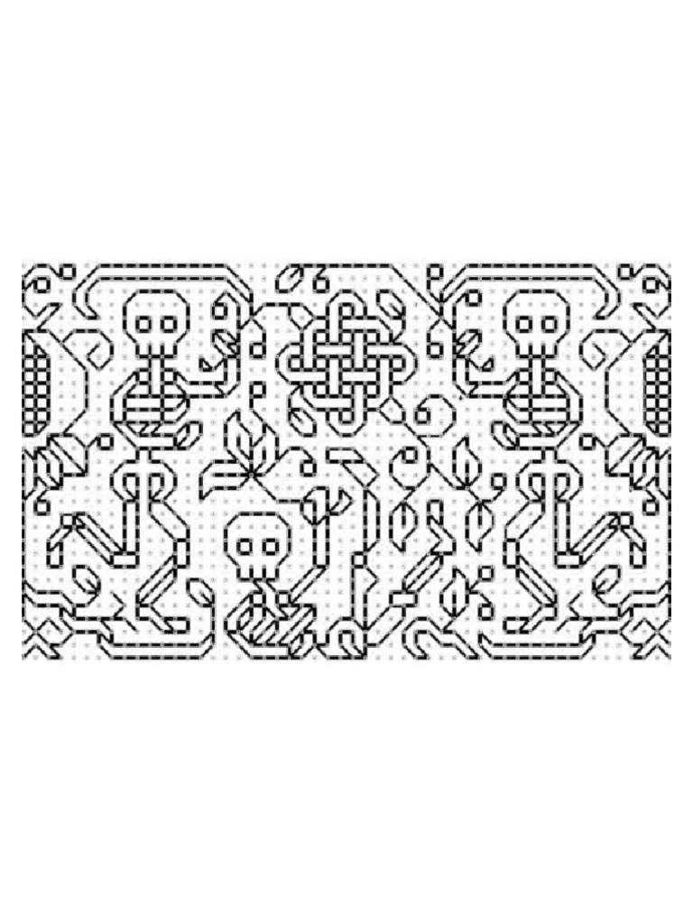 Blackwork Skeleton Border Cross Stitch Pattern | PDF
