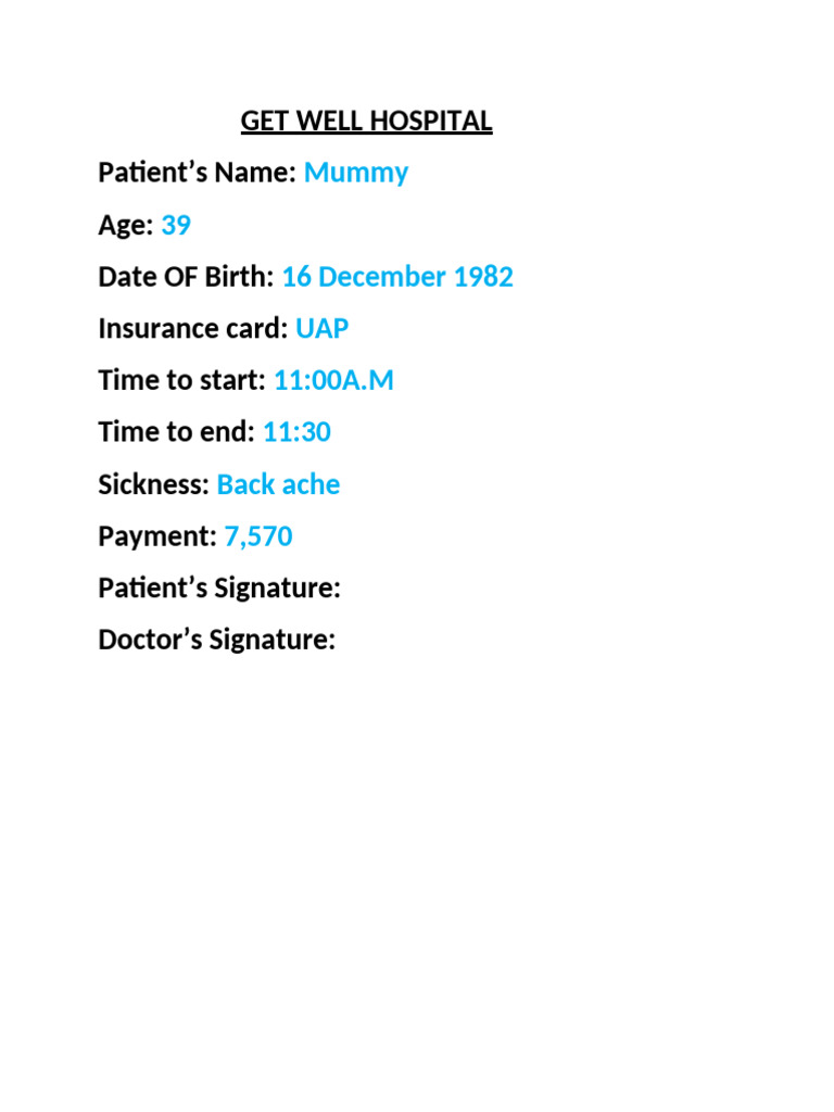 Get Well Hospital | PDF