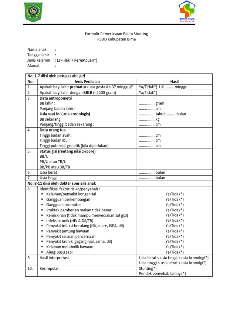 Format Skrining Balita Stunting | PDF