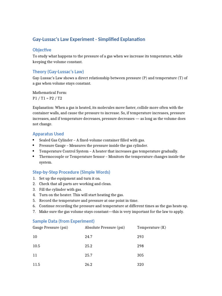 Gay Lussacs Law Experiment | PDF | Gases | Temperature