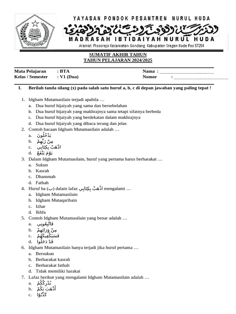 Sumatif BTA Kls 6 24 | PDF