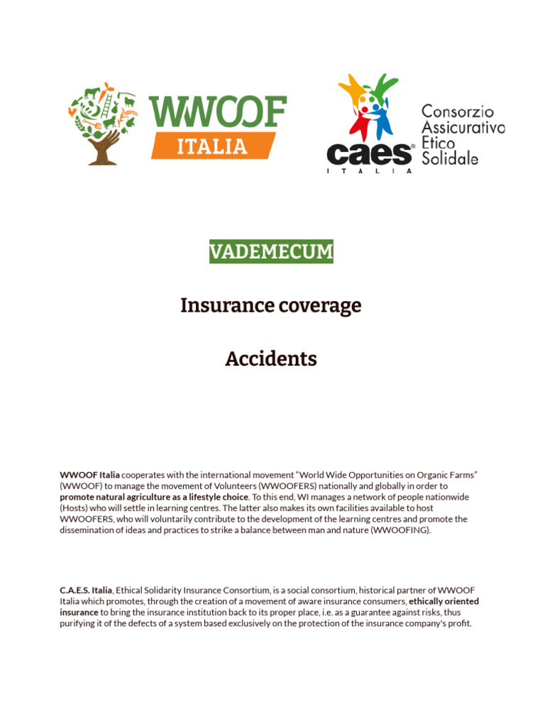 WWOOF Italia Accident Insurance Guide | PDF | Deductible | Insurance