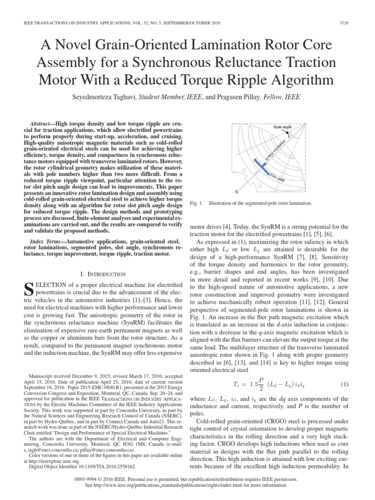 A Novel Grain-Oriented Lamination Rotor Core Assembly For A Synchronous Reluctance Traction ...