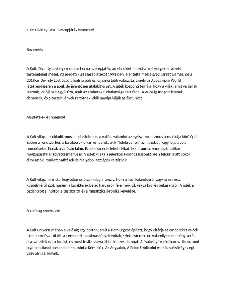 Kult-Rpg Ismertető | PDF