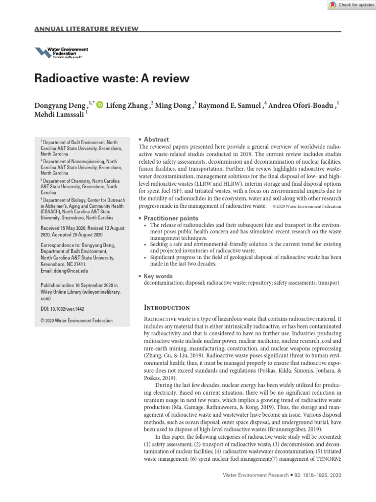 Water Environment Research - 2020 - Deng - Radioactive Waste A Review | PDF | Radioactive Waste ...