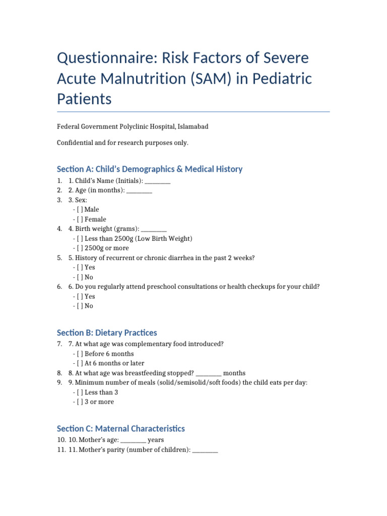 SAM Questionnaire | PDF