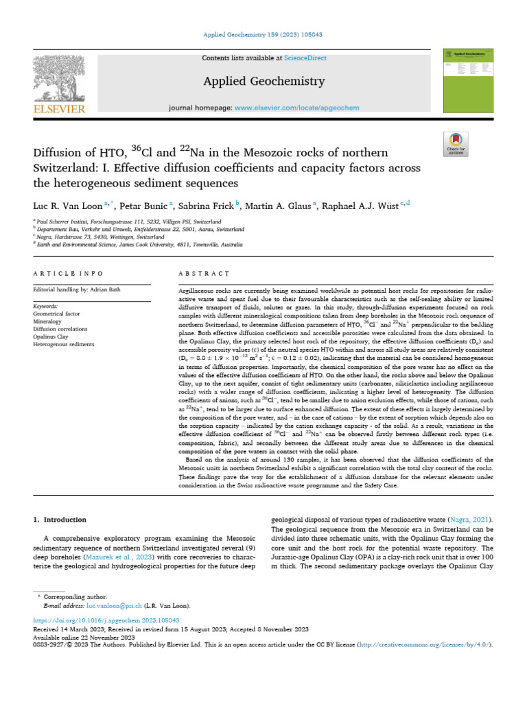 Diffusion in Mesozoic Rocks of Switzerland | PDF | Anisotropy | Chemistry