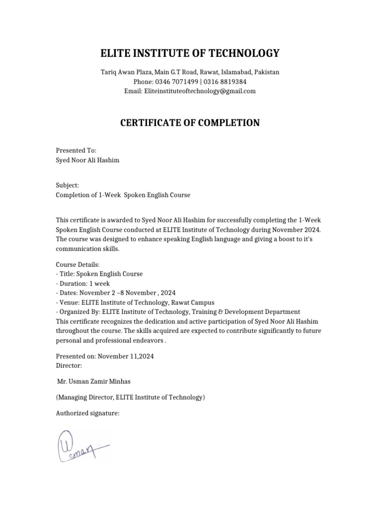 Communication Skills Certificate ELITE | PDF