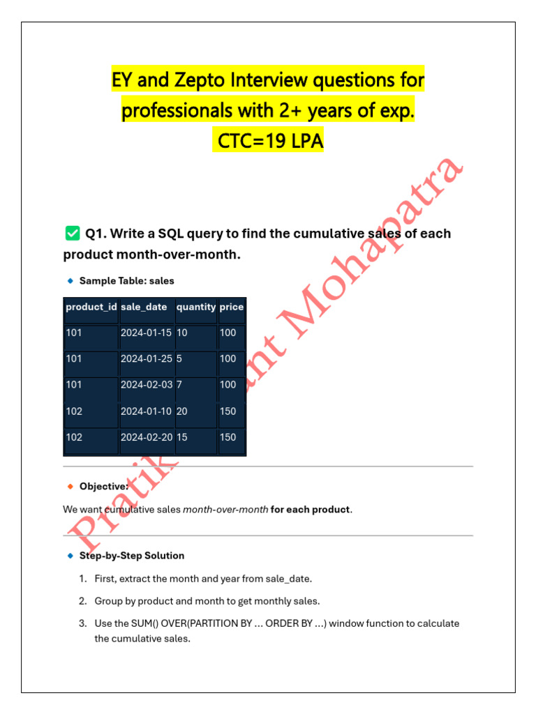 EY & Zepto Data Analyst Interview Questions | PDF | Errors And ...