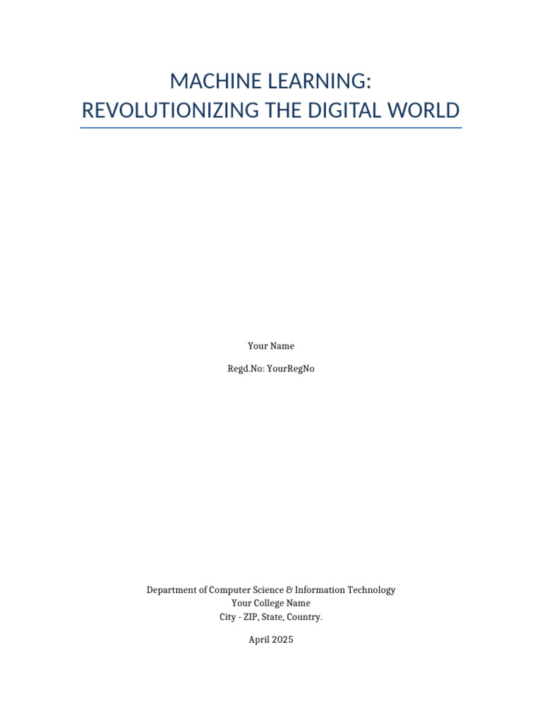 Extended 35 Page Seminar Report On Machine Learning | PDF | Machine ...