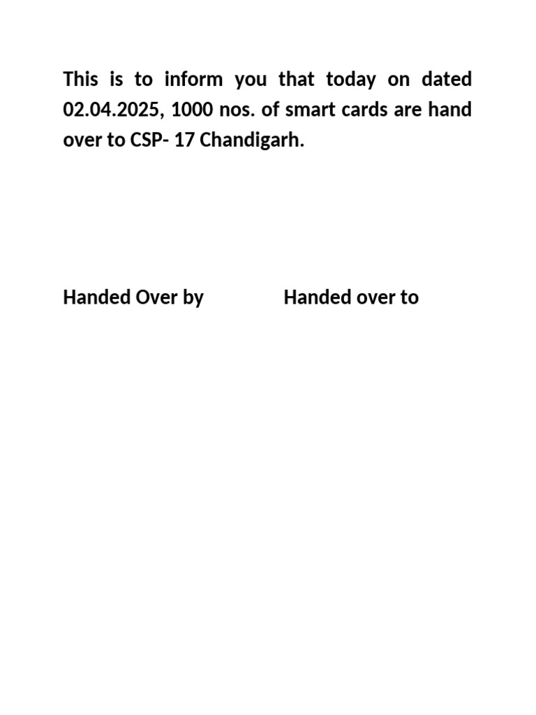 Handover Smart Card | PDF
