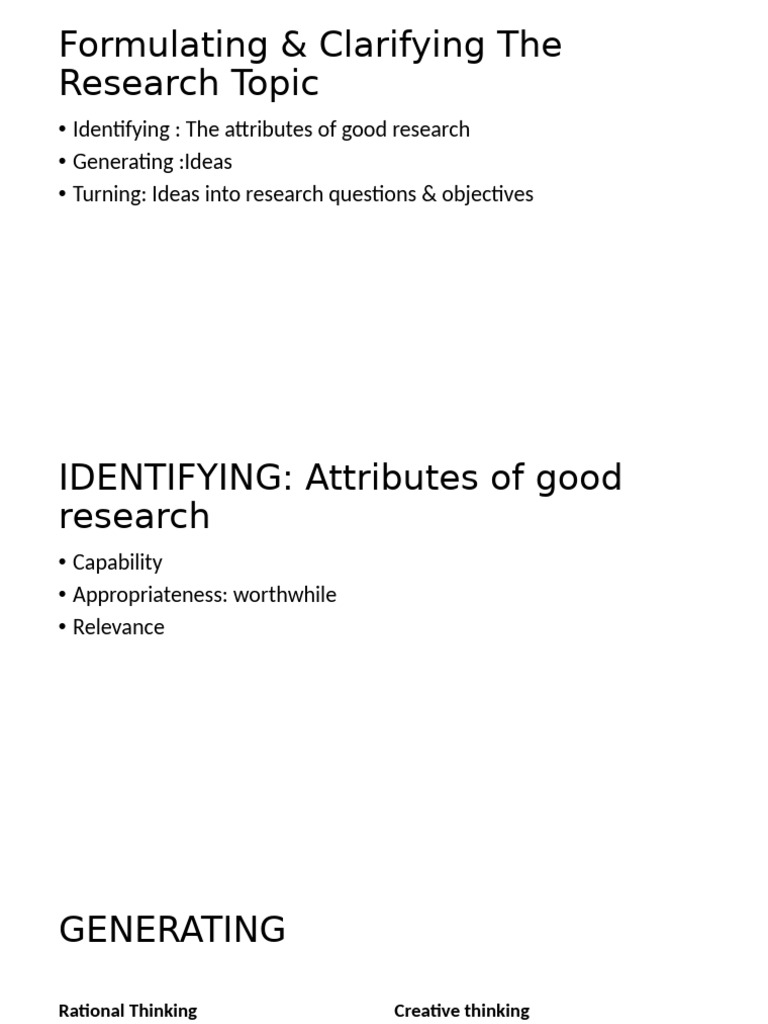 Formulating Clarifying The Research Topic | PDF