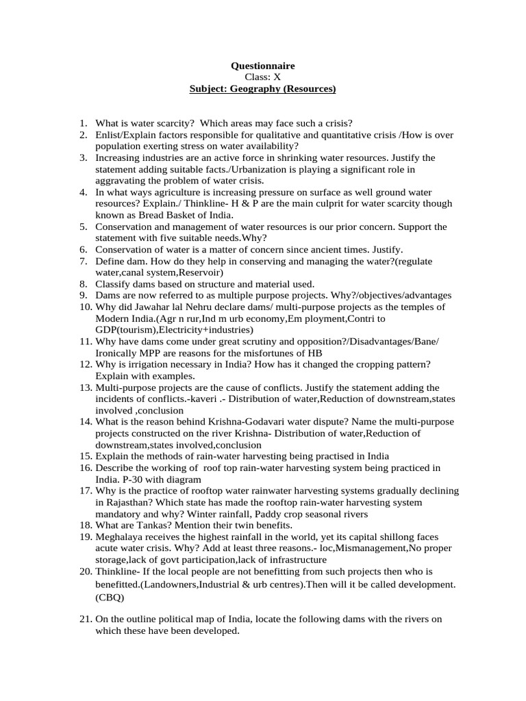 Updated Questionnaire On Water Resource | PDF | Water | Water Scarcity