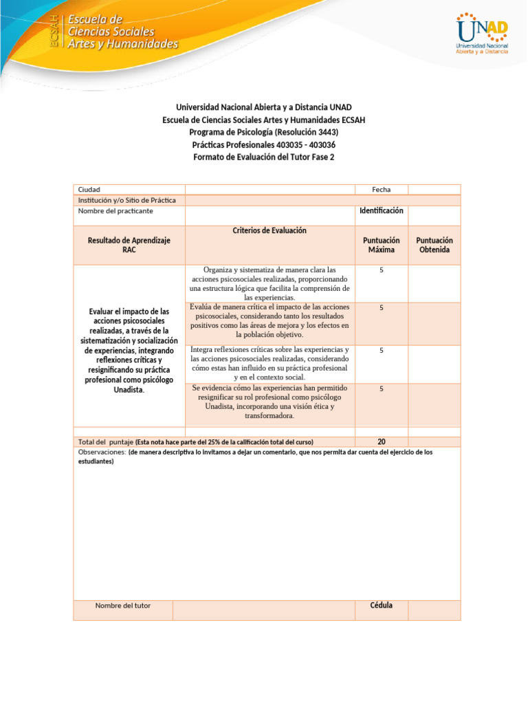 Formato Evaluación Tutor Fase 2 | PDF | Sicología | Cognición