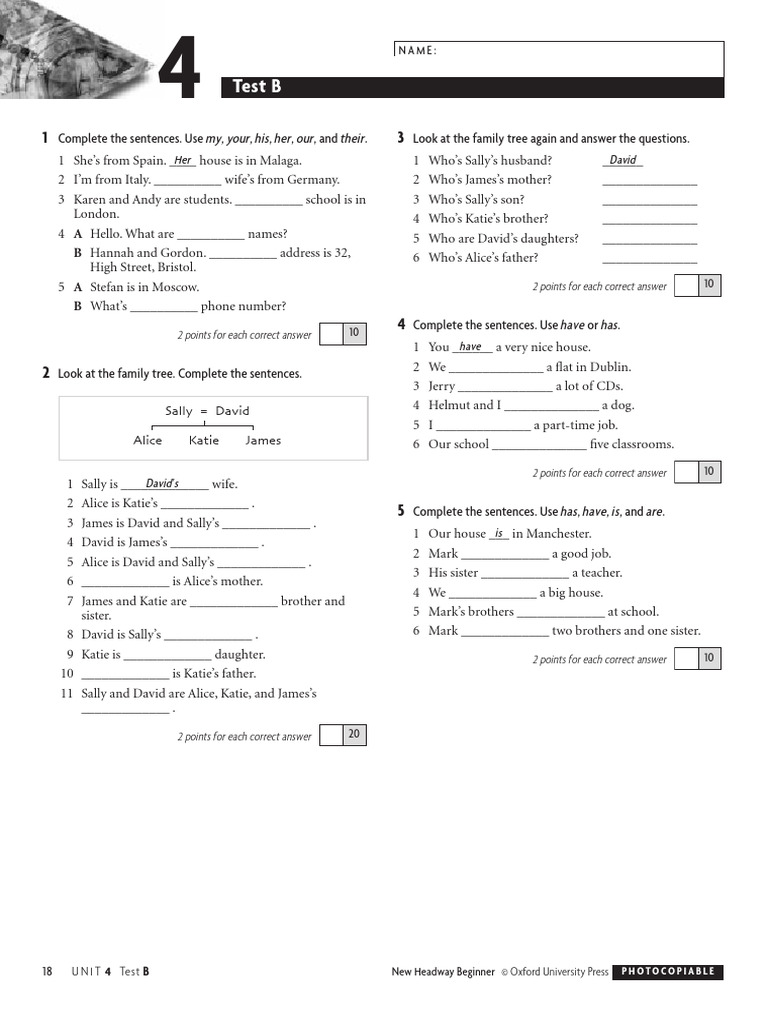 English Grammar Test: Family and Possessives | PDF