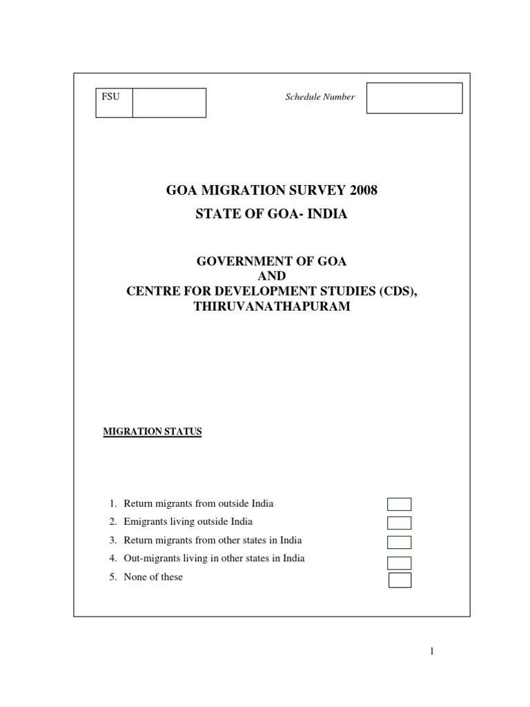 Goa Migration Study: Appendix V Questionnaire | PDF | Loans | Employment