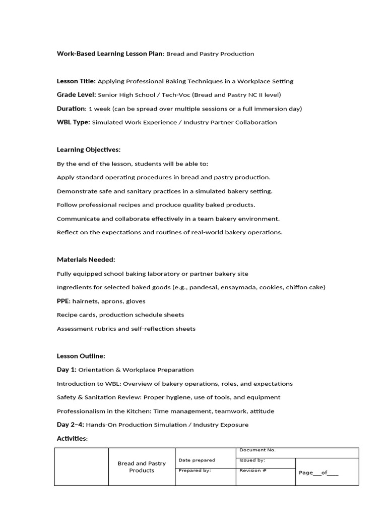 Work-Based Learning in Baking Techniques | PDF | Bakery | Baking