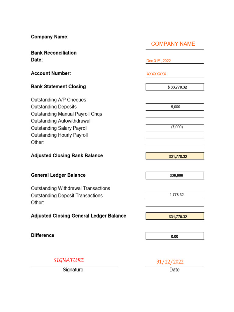 Bank Reconcilliation Sample | PDF