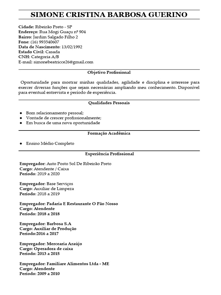 Currículo Simone Cristina | PDF