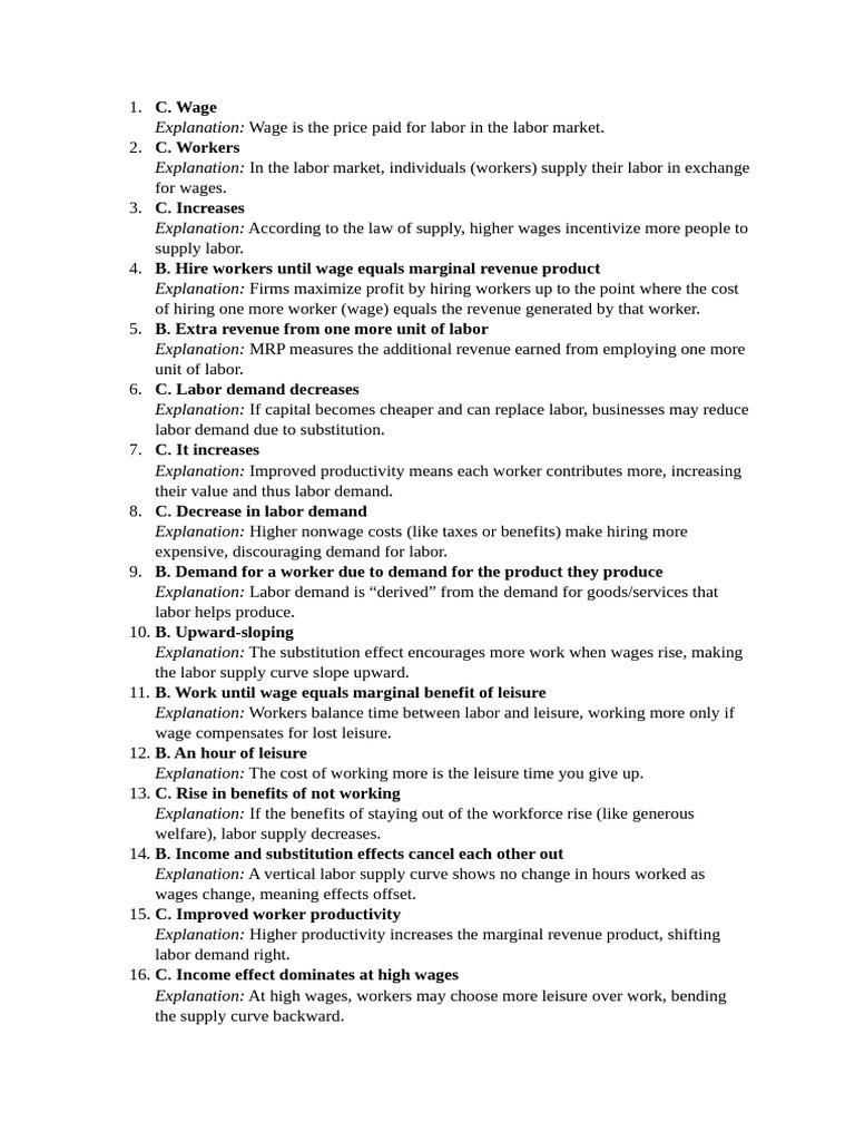 Tutorial Chapter 11 Memo | PDF | Labour Economics | Supply (Economics)