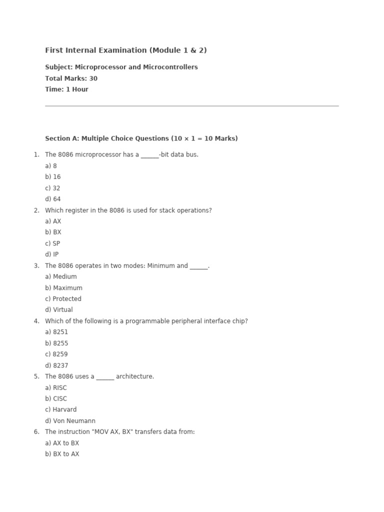 8086 Microprocessor Exam Questions | PDF