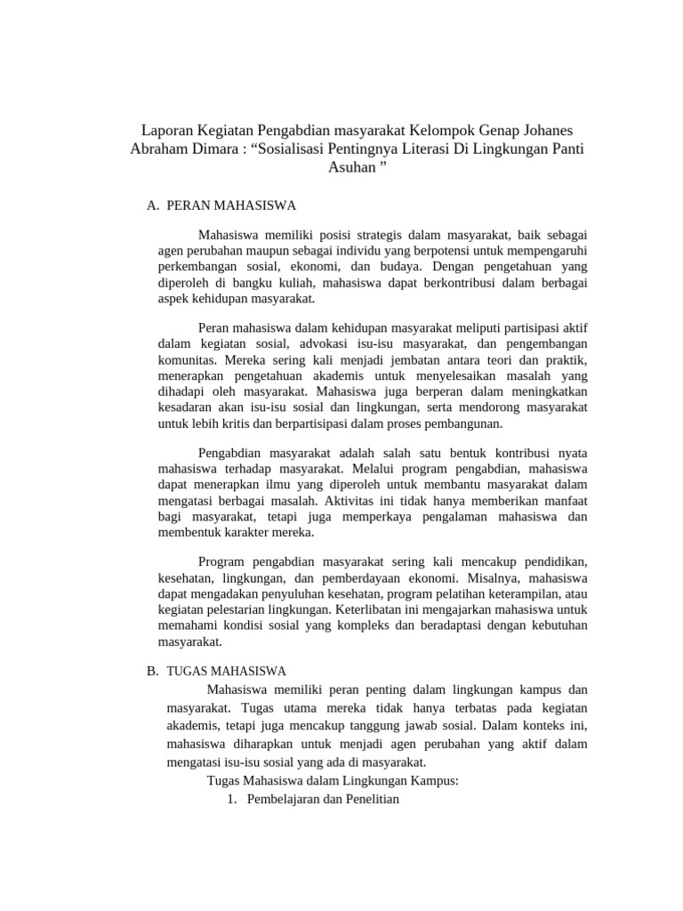 Laporan Kegiatan Pengabdian Masyarakat Kelompok Genap Johanes Abraham Dimara_Sosialisasi ...