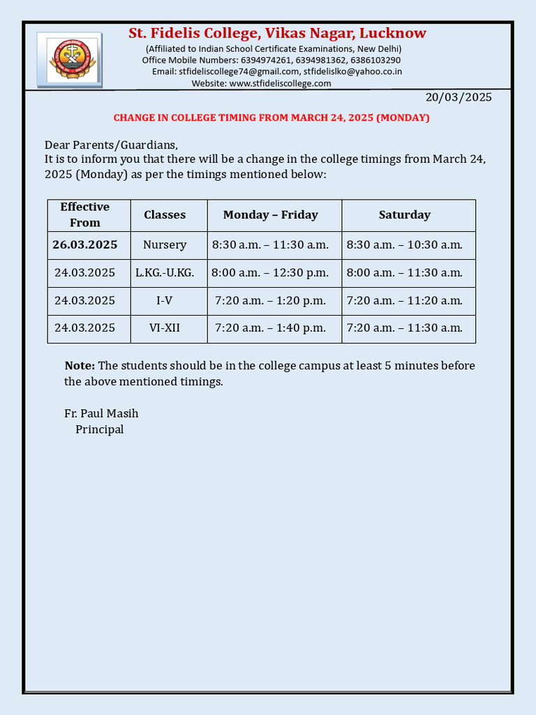 New Academic Session - College Timings | PDF