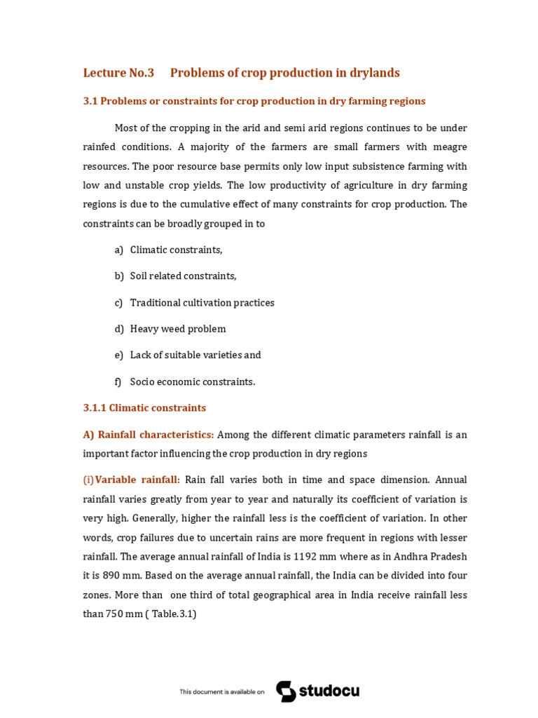 Dry 3 Production Constraints | PDF | Agriculture | Rain