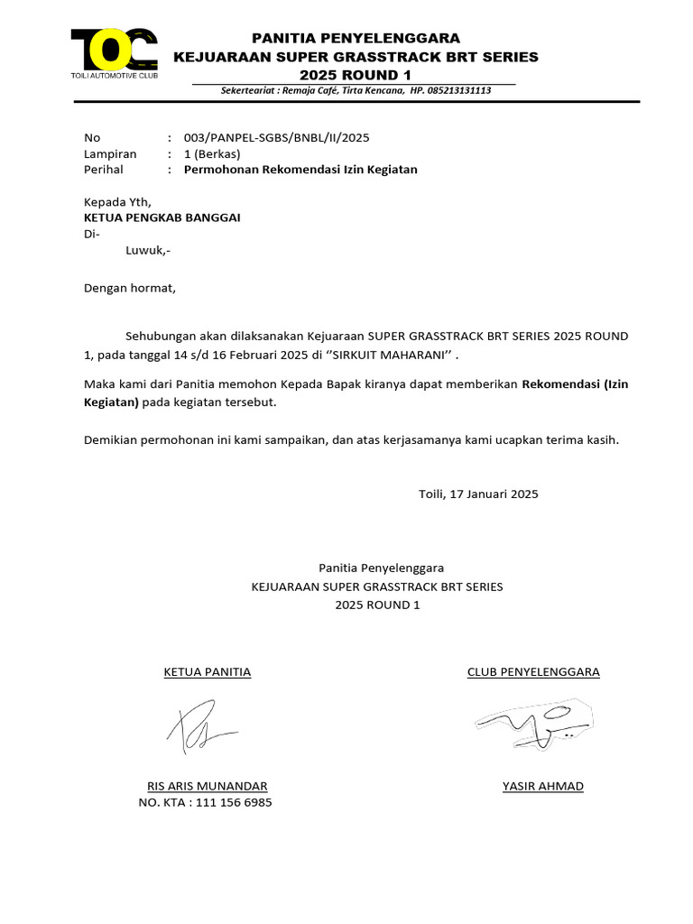 Surat Permohonan Rekom Pemkab 2025 | PDF