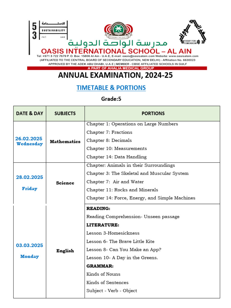 5th Grade Annual Exam Timetable 2025 | PDF | Linguistics | Syntax