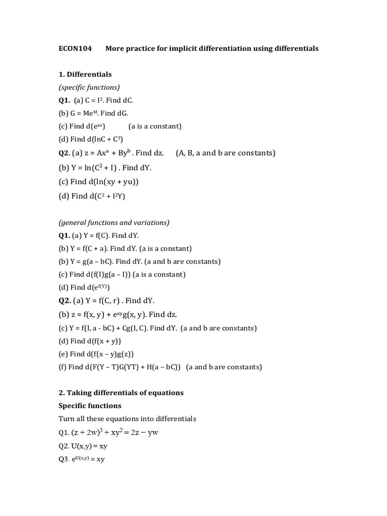 Implicit Differentiation Practice Guide | PDF | Mathematical Concepts ...