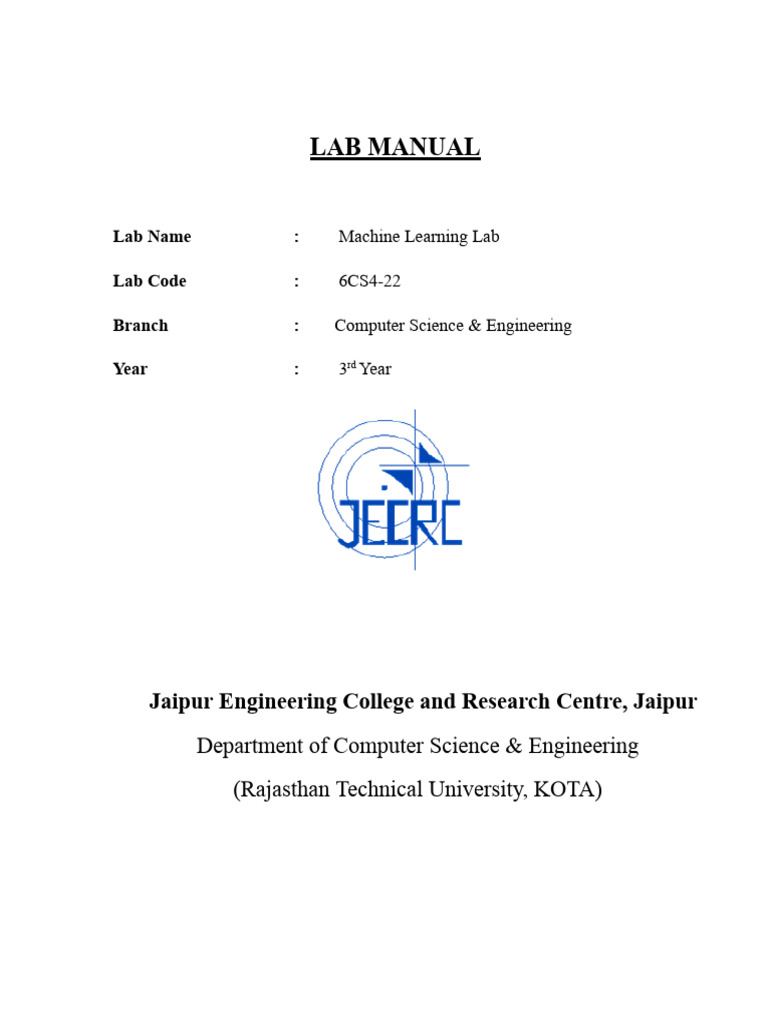D_Machine Learning Lab Manual 2024-25.Docx | PDF | Machine Learning | Engineering