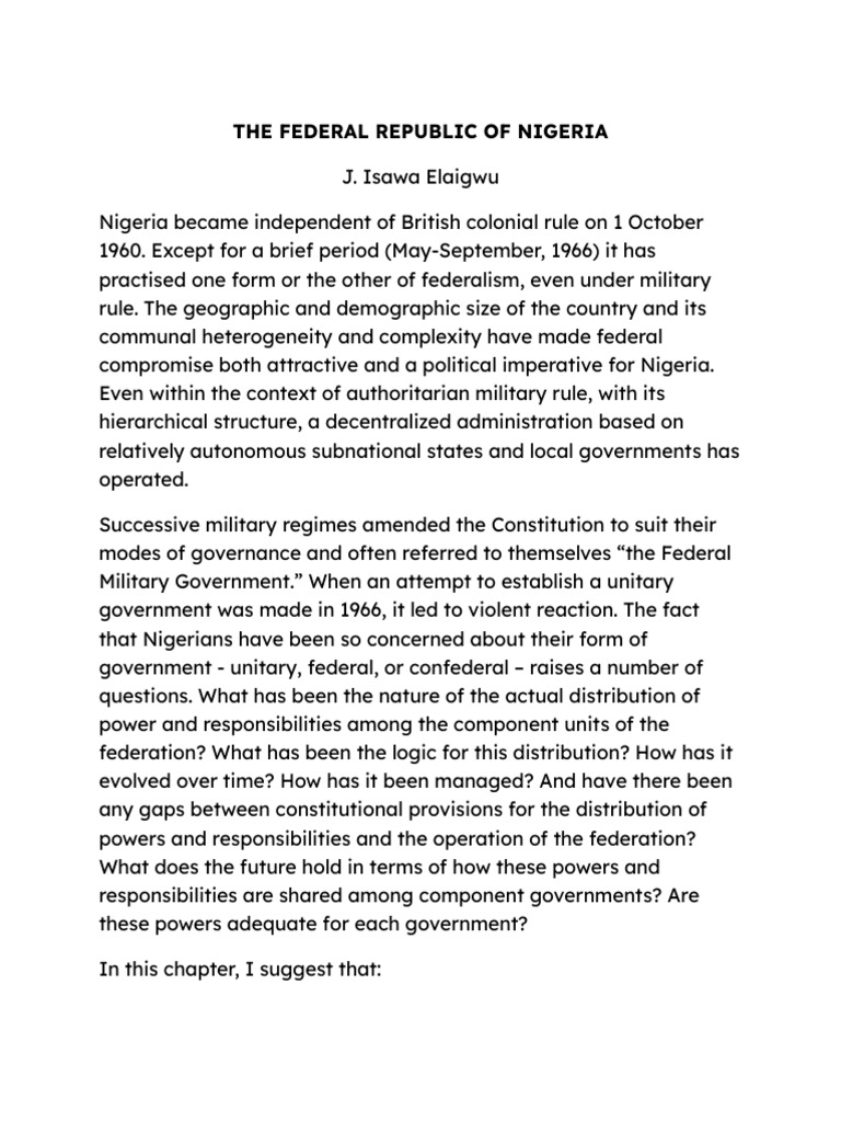 THE FEDERAL REPUBLIC OF NIGERIA | PDF | Nigeria | Taxes