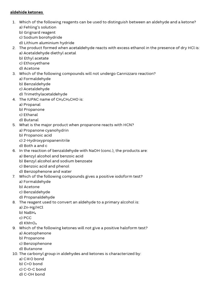 Here Are 30 NEET-oriented MCQs Based On Aldehydes and Ketones | PDF | Aldehyde | Ketone