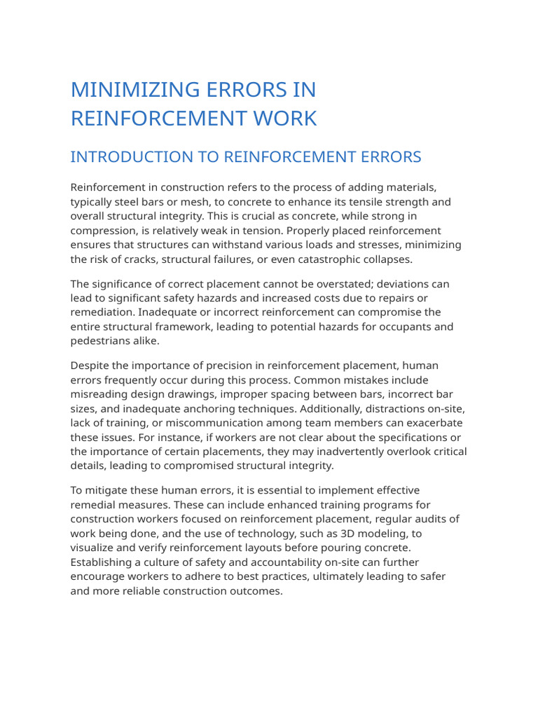 Minimizing Errors in Reinforcement Work | PDF | Concrete | Building ...