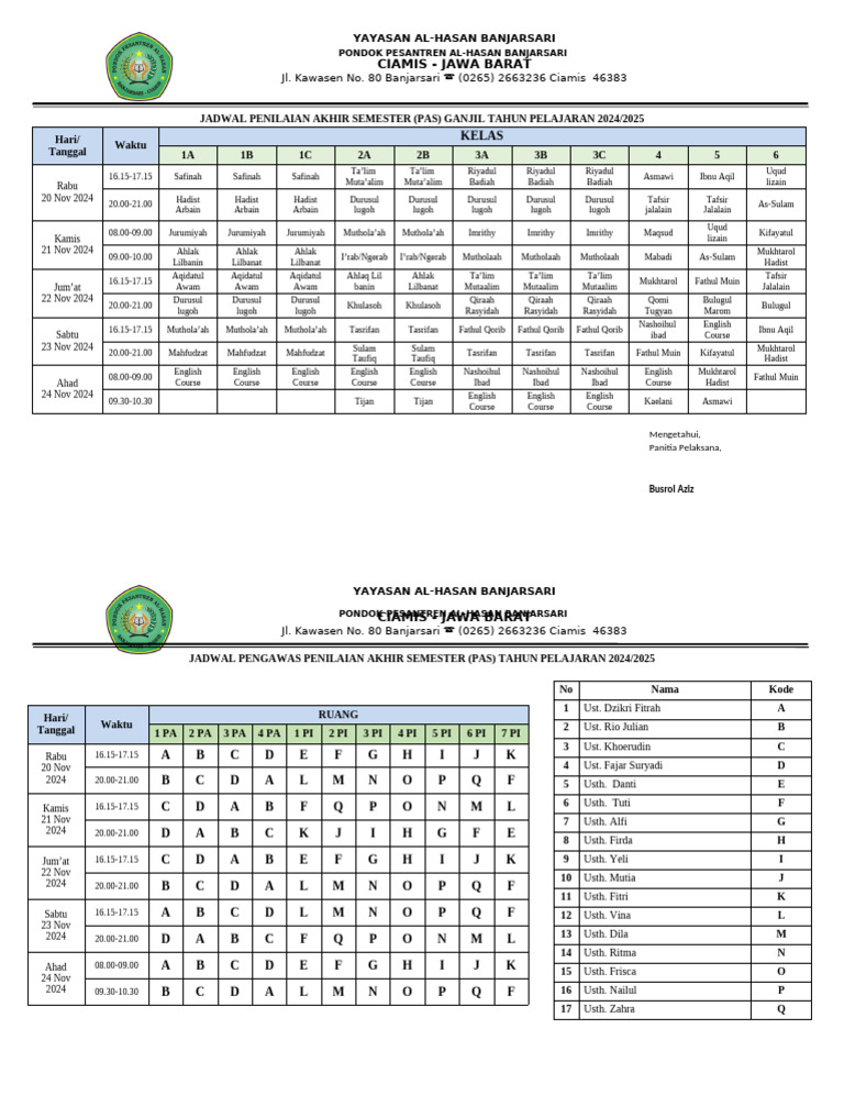 Jadwal Ujian PAS Semester 24-25 | PDF