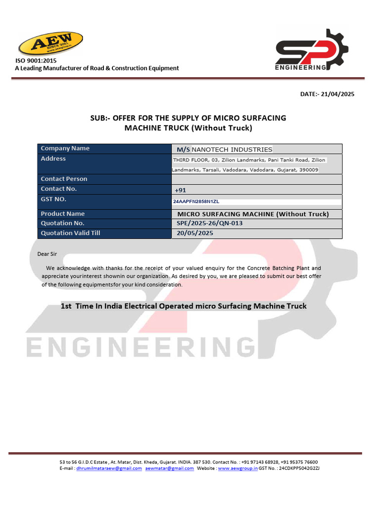 SPE-2025-2026-QN-13-01 (Micro Surfacing Machine) | PDF