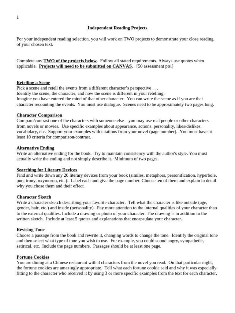 Independent Reading Project Guidelines | PDF | Books