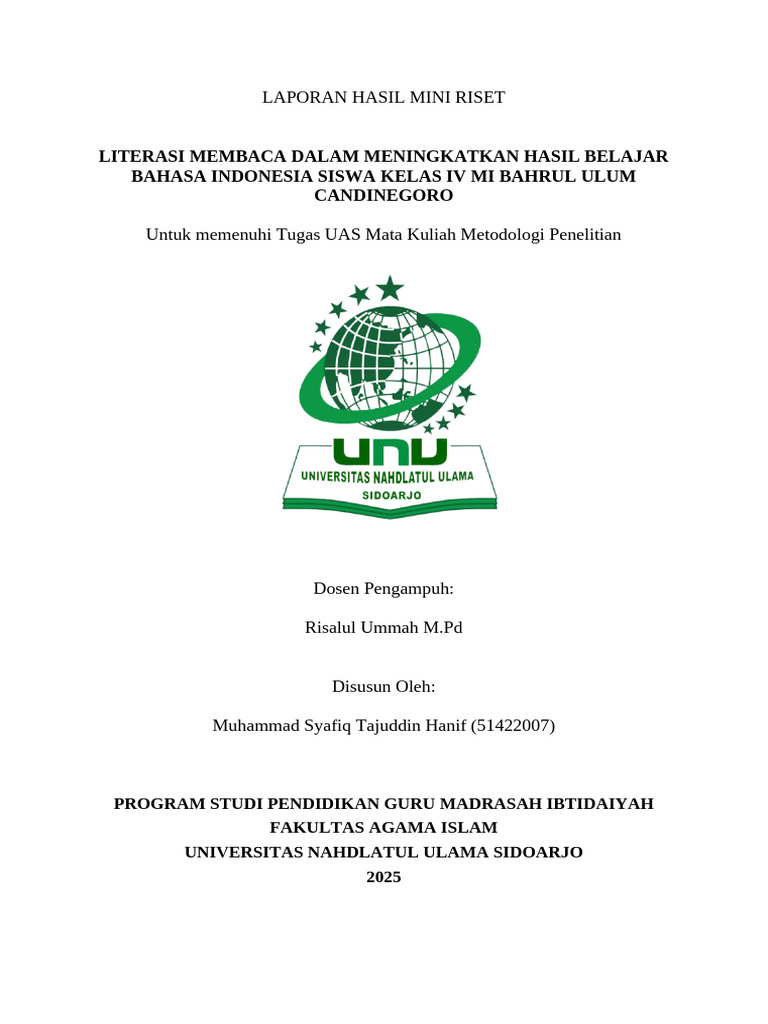 Laporan Hasil Mini Riset Syafiq Baru (51422007) Uas Metopen Salinan Salinan | PDF