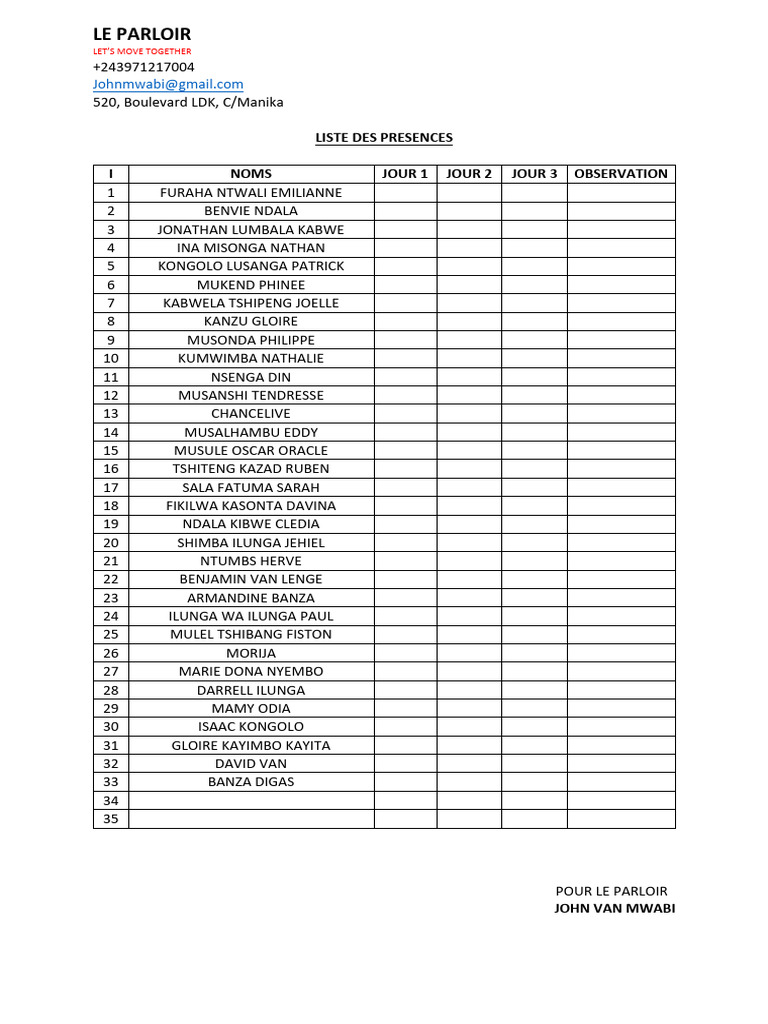 Liste des Présences au Parloir | PDF