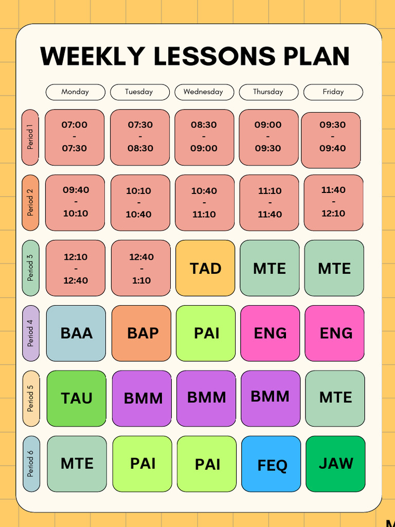 Weekly Lesson Plan in Simple Colorful Lined Style - 20250322 - 120819 ...