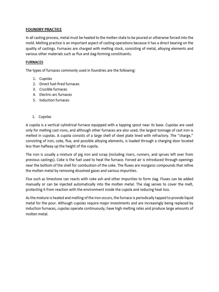 Learning Unit 4 - Foundry Practice and Casting Quality | PDF | Foundry | Casting