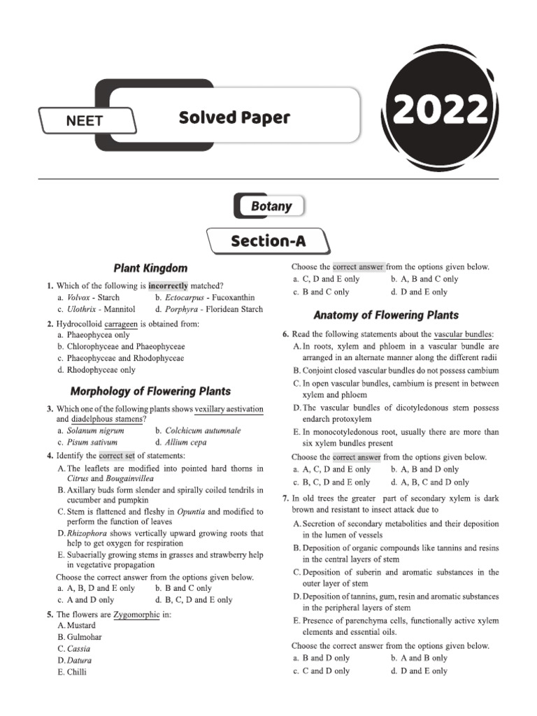 NEET 2022 Question Paper - Compressed | PDF