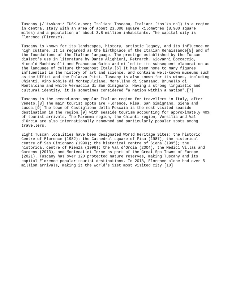 Tuscany ( Tʌskəni TUSK-ə-nee Itali | PDF