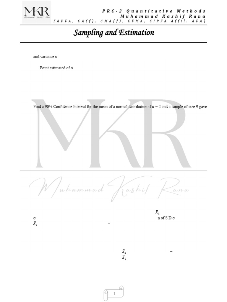 Ch. 13 Sampling and Estimation | PDF | Standard Deviation | Standard Error